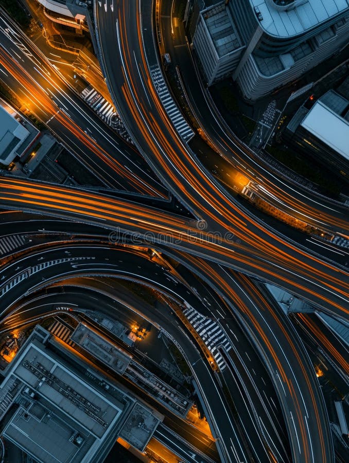 Aerial View of a Complex Highway Interchange at Night Stock Photo ...