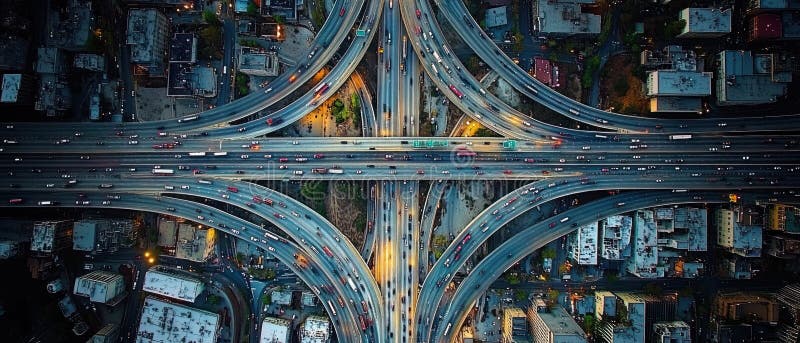 Aerial View of Urban Highway Interchange at Dusk Stock Image - Image of ...