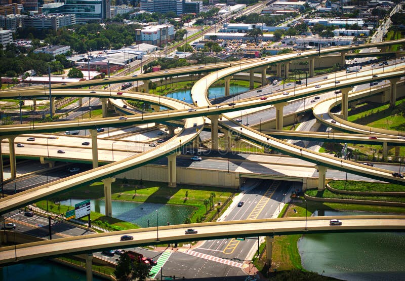 An Aerial View of a Complex Highway Interchange and Surroundings in ...