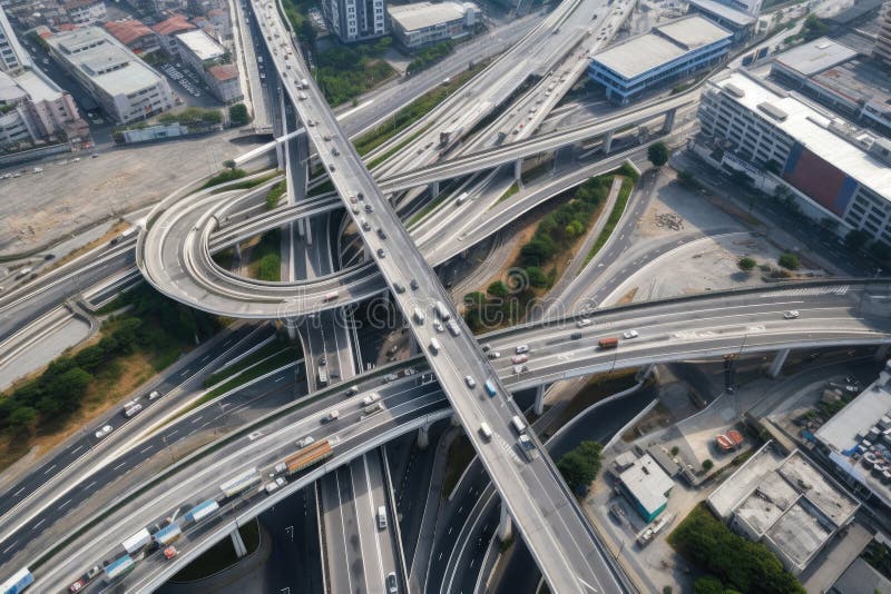 An Aerial View of a Complex System of Overpasses and Underpasses with ...