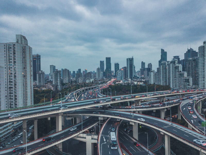 Aerial View of Overpass Bridge in Shanghai Stock Image - Image of china ...