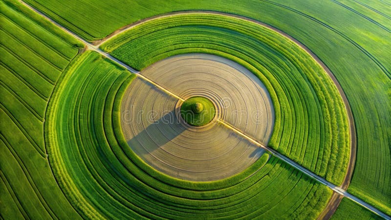 Aerial View of Concentric Circles in Lush Green Fields, Intersected by ...