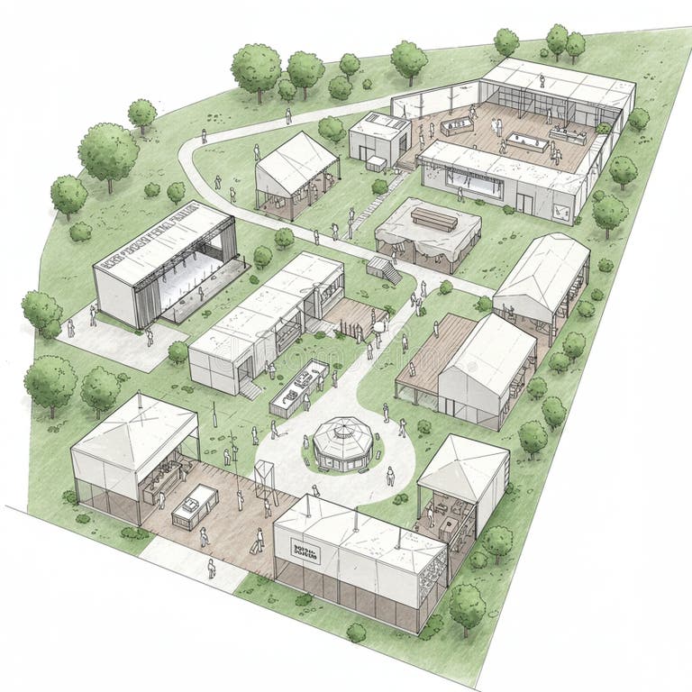 Aerial View of a Conceptual Open-air Event Space with a Modern Design ...