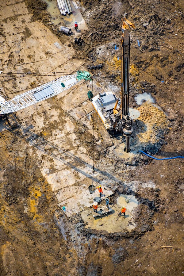 Aerial View of Concrete Bored Piling Work. Stock Image - Image of ...