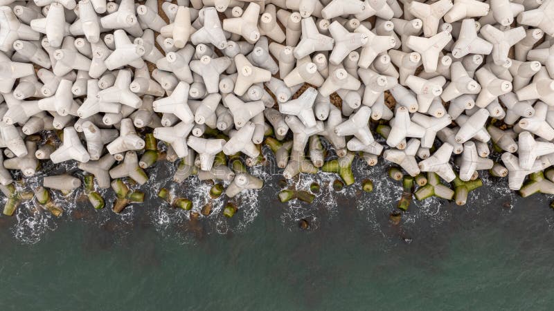 Aerial View of Concrete Tetrapod. Concrete Tetrapods Line. Coastal ...