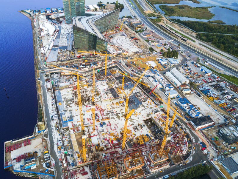 Aerial View of a Construction Crane Tower. Top View Crane and Building ...
