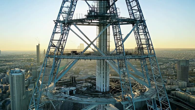 Aerial View of Construction Frame of Modern Skyscraper at Sunset with ...