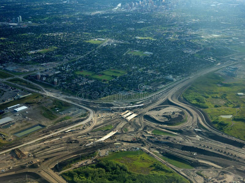 Aerial View of Construction of Highway Intersection in Calgary, Canada ...