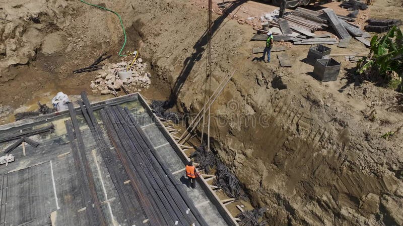 Aerial View: a Construction Project in Progress Shows Foundation Work ...