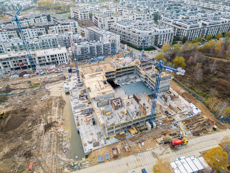 Aerial View of Construction Site with Crane and Building. Top View of ...