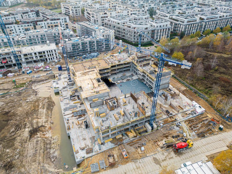 Aerial View of Construction Site with Crane and Building. Top View of ...