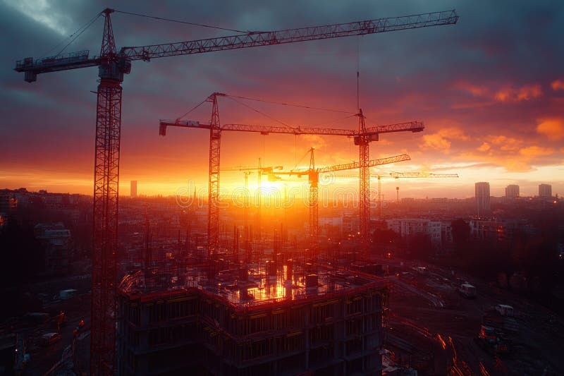 Aerial View of a Construction Site with Cranes and Buildings Under ...