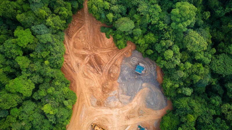 Aerial View of a Construction Site in a Dense Forest Stock Illustration ...