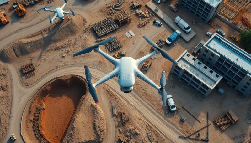 Aerial View of Construction Site. Drones Conduct Aerial Surveys. Survey ...