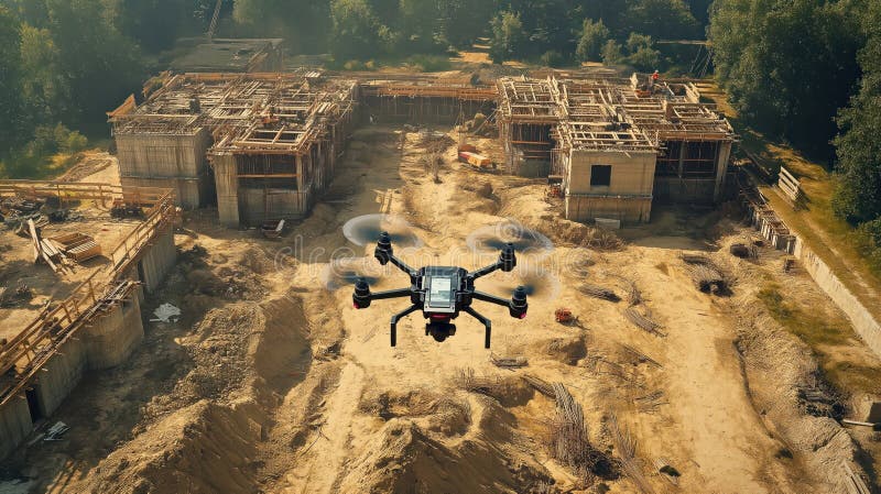 Aerial View of Construction Site. Drones Perform Surveys. Construction ...