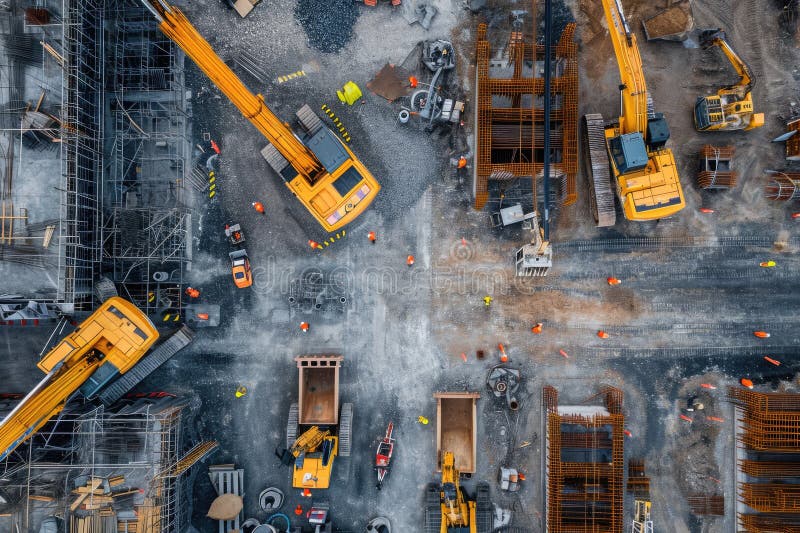 Aerial View of Construction Site with Construction Equipment, Advanced ...