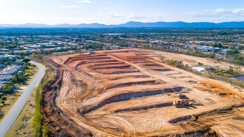Aerial View of Construction Site with Equipment and Urban Landscape ...