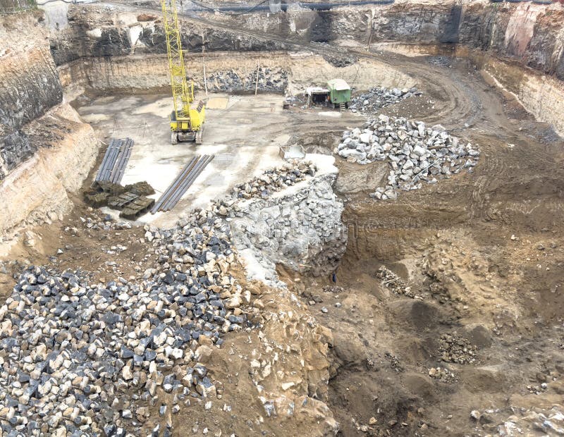 Aerial View Construction Site with a Foundation Pit of Complex. Pit ...