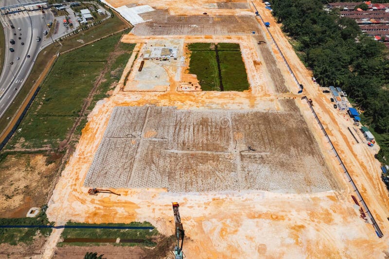 Aerial View of Construction Site Ground Process, Showing Progress in ...