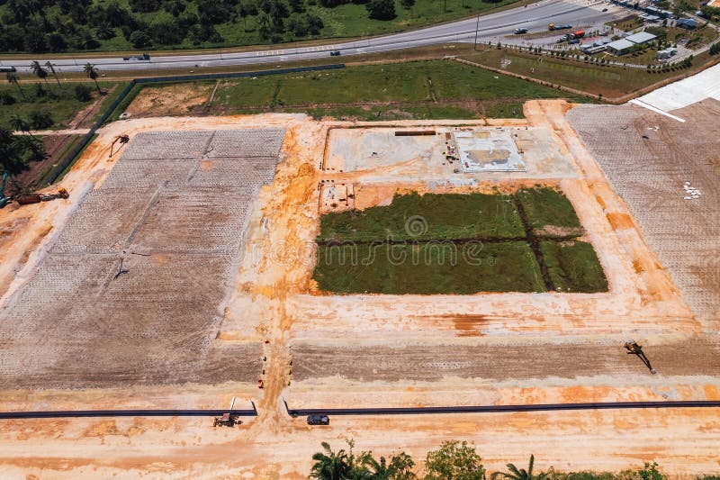 Aerial View of Construction Site Ground Process, Showing Progress in ...