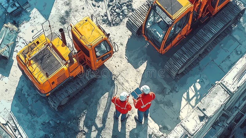 Aerial View of Construction Site with Heavy Equipment and Workers ...