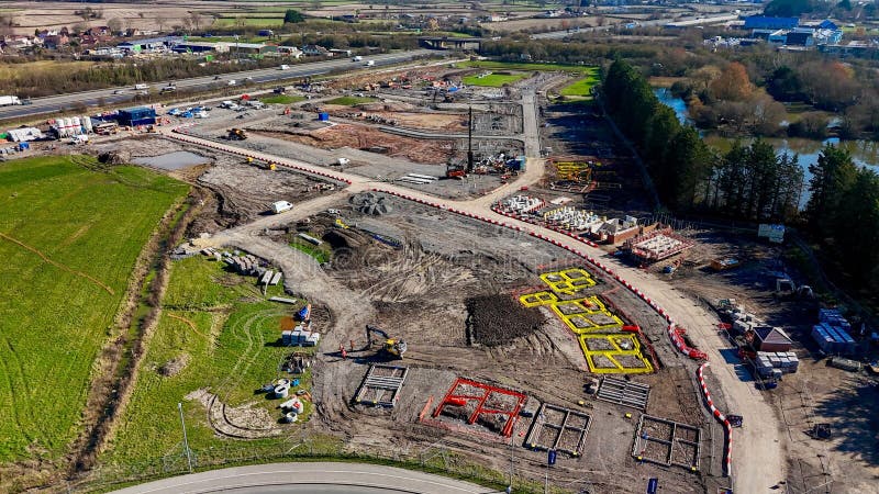 Aerial View of Construction Site with Highway and Fields. Stock Photo ...