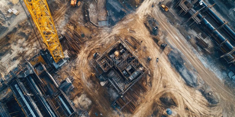 Aerial View of Construction Site: Large Pipeline Under Construction ...