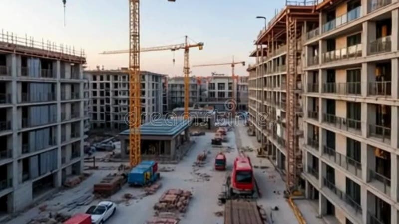 Aerial View of Construction Site for Modern Apartments with Cranes ...