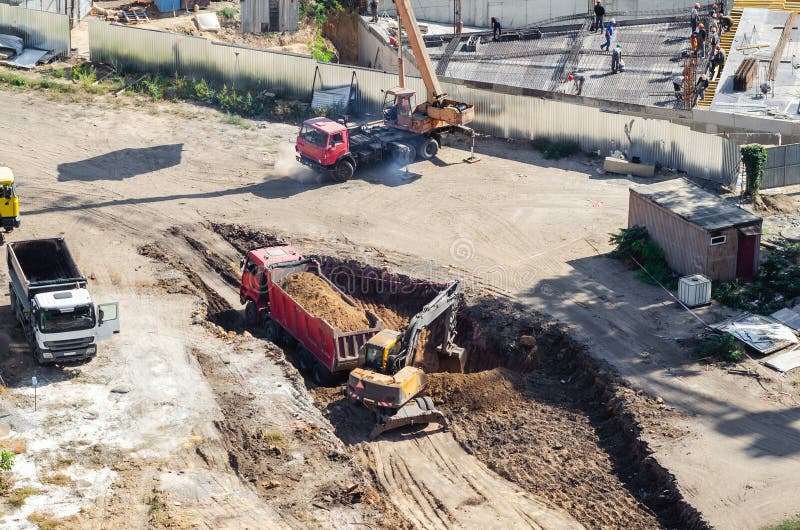 Aerial View of Construction Site, Construction of New Building in ...