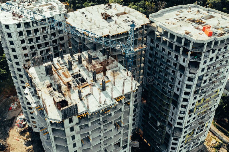Aerial View of Construction Site of New Modern Residential Buildings ...
