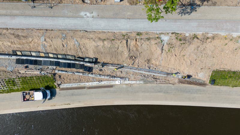 Aerial View of Construction Site by River Stock Photo - Image of system ...