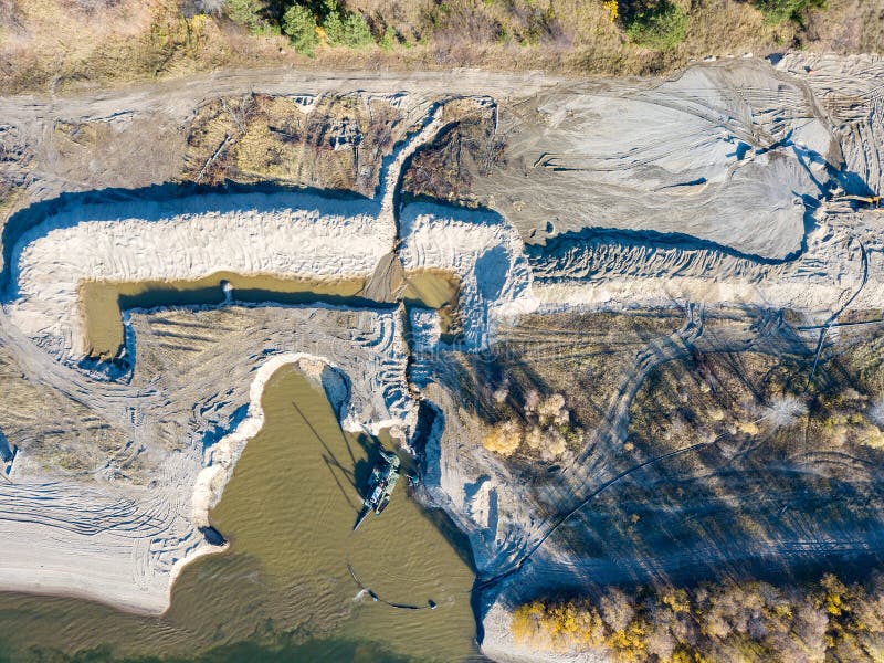 Aerial View of the Construction Site on the River Bank with an E Stock ...