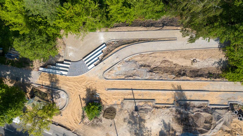 Aerial View of Construction Site with Roads and Pathways Stock Image ...