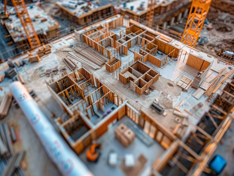 Wooden Framework of a Building Under Construction with Crane and ...