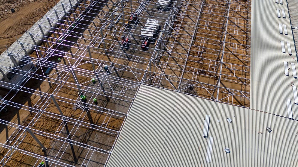 Aerial View of Construction Site with Steel Framework Stock Image ...