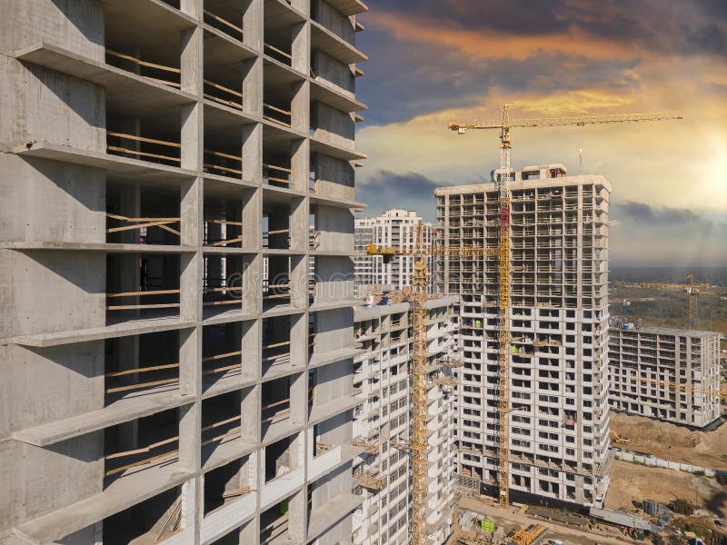 Aerial View at Construction Site on the Sunset Stock Photo - Image of ...