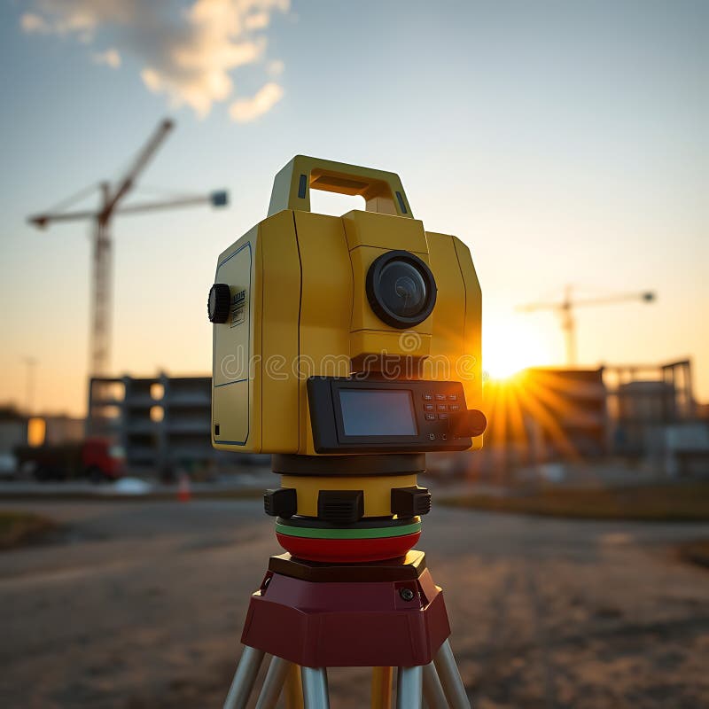 An Aerial View of a Construction Site with Survey Tools Like Total ...