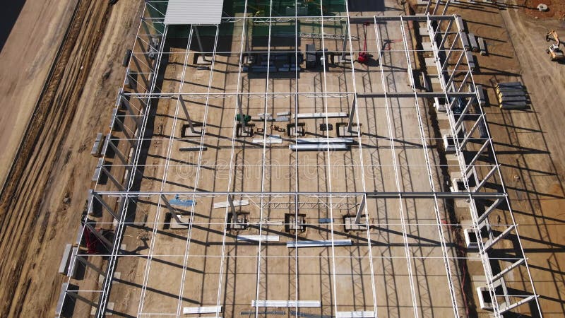 Construction Site with Steel Frame Structure of Warehouse Building ...