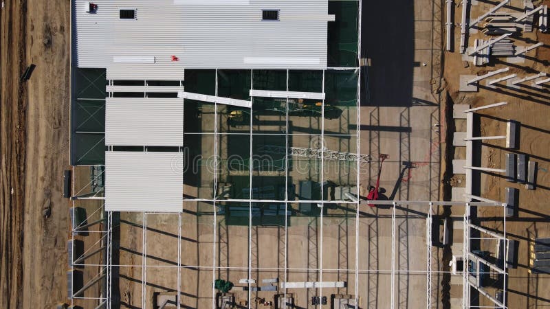 Construction Site with Steel Frame Structure of Warehouse Building ...