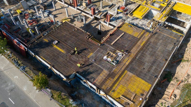 Aerial View of Construction Site with Workers Stock Photo - Image of ...