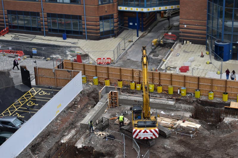 Aerial View of Construction Work with Heavy Machinery in the City ...