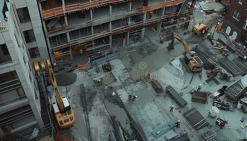 Aerial View Construction Worker Pouring Concrete by Pumping Stock Photo ...