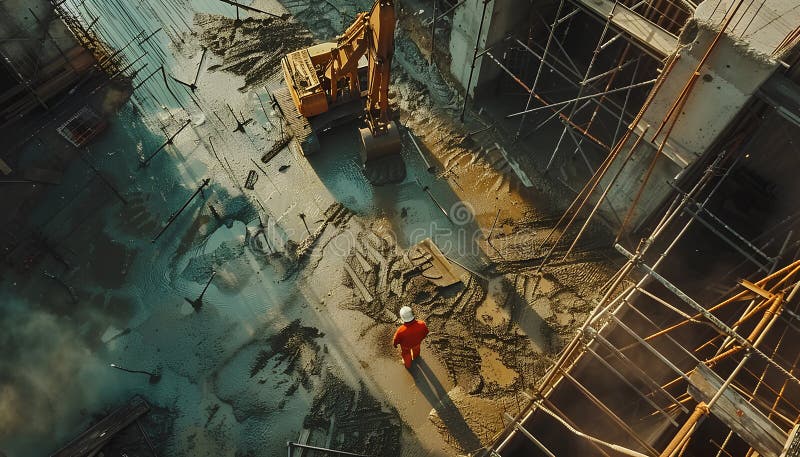 Aerial View Construction Worker Pouring Concrete by Pumping Stock Image ...