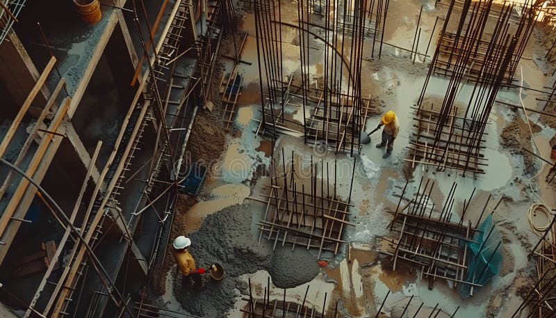 Aerial View Construction Worker Pouring Concrete by Pumping Stock Photo ...