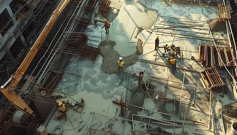 Aerial View Construction Worker Pouring Concrete by Pumping Stock Image ...