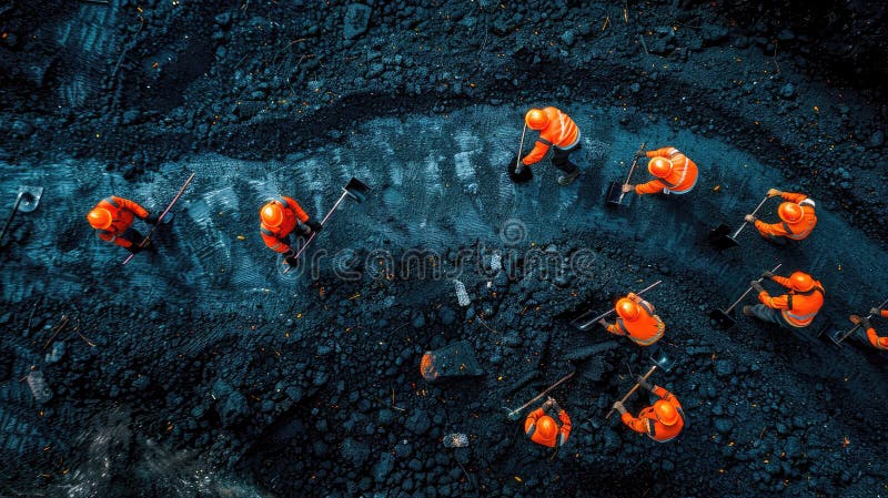 Aerial View of Construction Workers in Orange on a New Asphalt Road ...