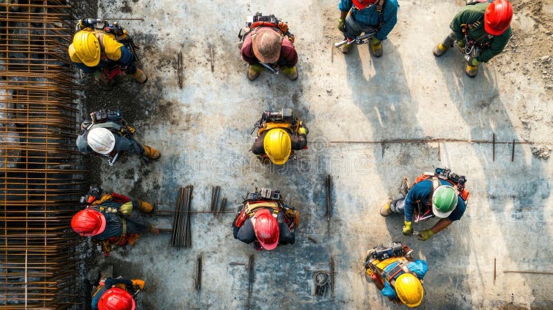 Aerial View of Construction Workers on Site Stock Illustration ...