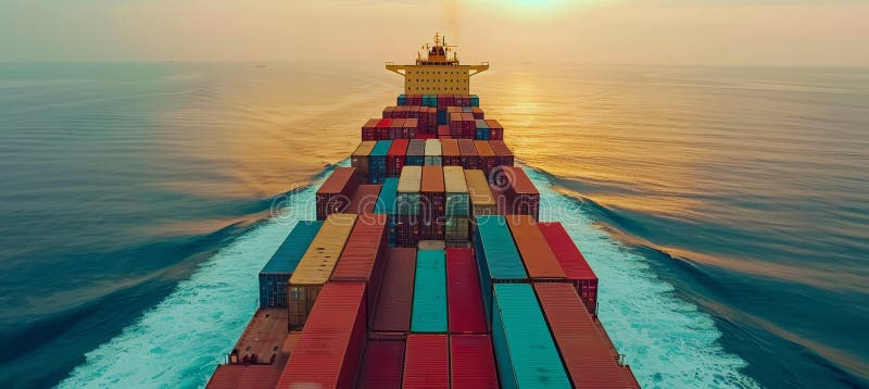 Aerial View of Container Cargo Ship in Canal with Space for Text ...