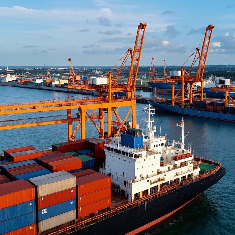 Aerial View Container Cargo Ship Import and Export Business AI ...