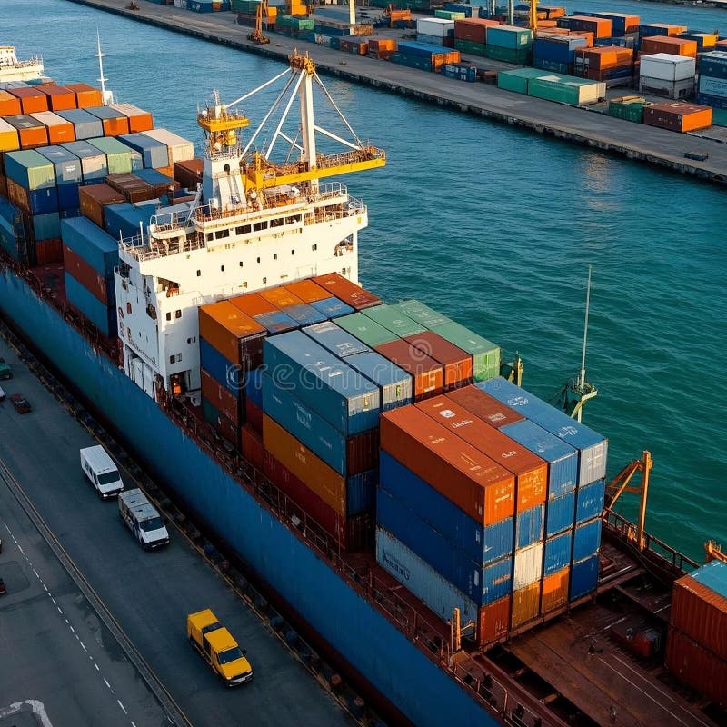 Aerial View Container Cargo Ship Import and Export Business AI ...